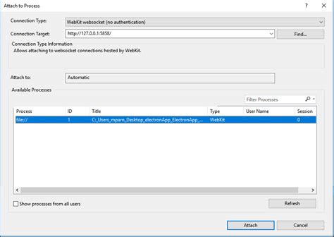 Node Js Attach Visual Studio Debugger To Electron App Stack Overflow