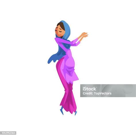 흰색 배경에 민속 무용 벡터 일러스트 레이 션을 수행 하는 전통적인 인도의 옷에 아름 다운 젊은 여자 Performing Arts Event에 대한 스톡 벡터 아트 및 기타