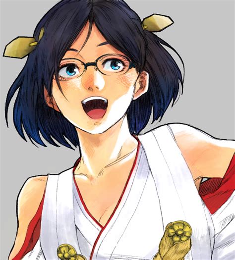 Safebooru 1girl Black Hair Blue Eyes Breasts Collarbone Glasses Grey
