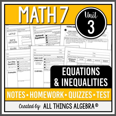 Math 7 Unit 3 Equations And Inequalities All Things Algebra®