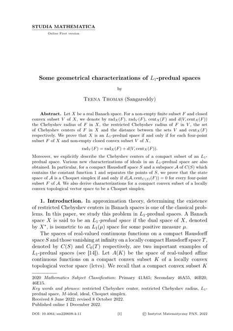 Pdf Some Geometrical Characterizations Of L 1 Predual Spaces