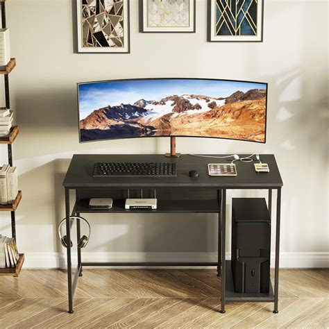 Ebern Designs Rolanstar Computer Desk With Power Outlet Storage Shelves Home Office PC