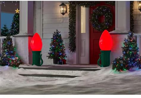 Home Accents 3 Ft Battery Operated Led Jumbo Red Bulb Holiday Yard Deco