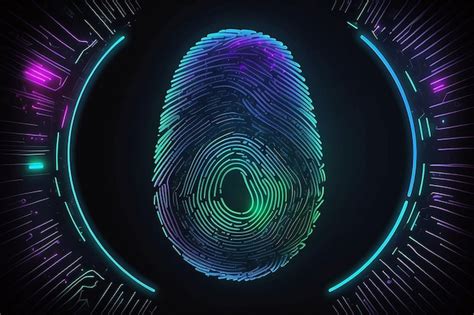 Premium Photo Biometrics Identification And Cyber Security Concept Glowing Neon Fingerprint On
