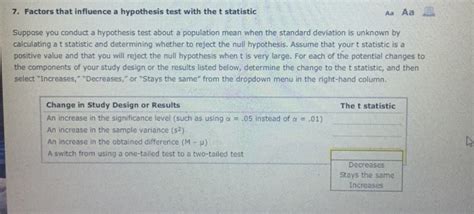 Solved 7 Factors That Influence A Hypothesis Test With The