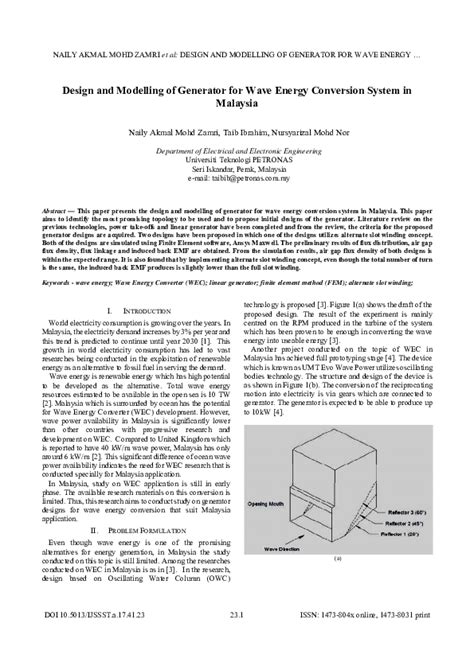 Pdf Design And Modelling Of Generator For Wave Energy Conversion System In Malaysia