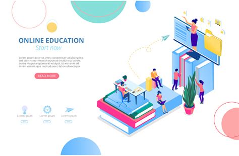 온라인 교육 컴퓨터와 원격으로 공부 하는 사람들이 배경 또는 홈페이지 템플릿입니다 교육 강좌에 대한 스톡 벡터 아트 및 기타 이미지 교육 강좌 인터넷 개념 Istock