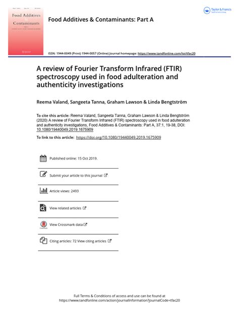 A Review Of Fourier Transform Infrared Ftir Spectroscopy Used In Food Adulteration And