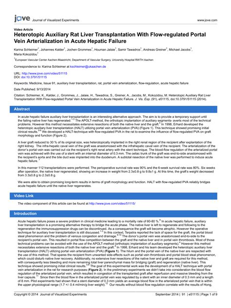 Pdf Heterotopic Auxiliary Rat Liver Transplantation With Flow Regulated Portal Vein