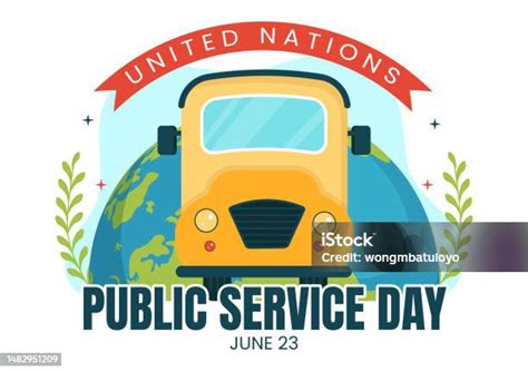 6월 23일 유엔 공공 서비스의 날 벡터 일러스트레이션과 함께 플랫 만화 손으로 그린 포스터 템플릿으로 지역 사회에 대한 공공 서비스 6월에 대한 스톡 벡터 아트 및 기타