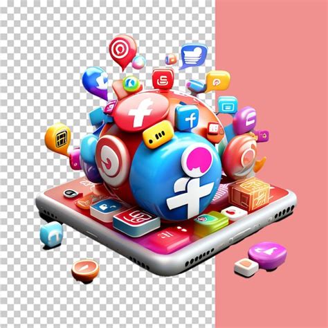3d Social Media Platform Online Social Communication Applications Concept Emoji Hearts Chat On