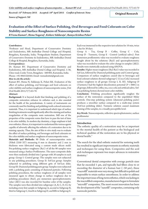 Pdf Evaluation Of The Effect Of Surface Polishing Oral Beverages And Food Colorants On Color