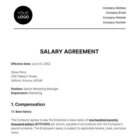 Salary Agreement Hr Template Edit Online And Download Example