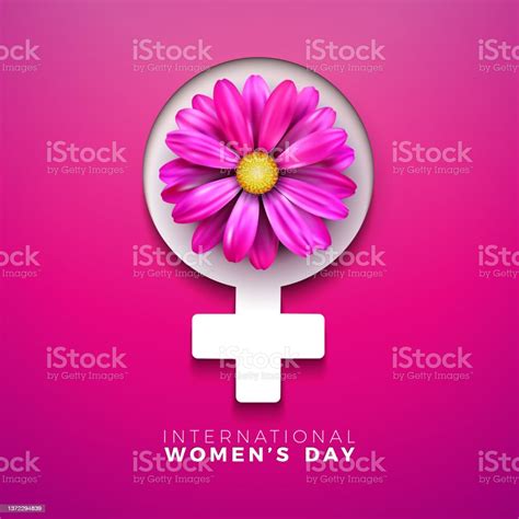 3월 8일 세계 여성의 날 벡터 일러스트레이션 핑크 배경에 3d 여성 상징과 봄꽃 그림 전단지 인사말 카드 웹 배너 휴일 포스터 또는 파티 초대를위한 여성 또는 어머니의 날