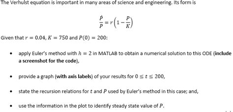 Solved The Verhulst Equation Is Important In Many Areas Of