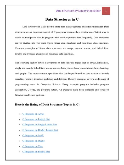 C Data Structures Programs Guide Pdf
