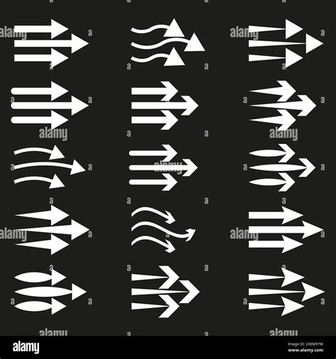 Arrow Icon Set White Vector Collection Directional Symbols Design Simple Black Background