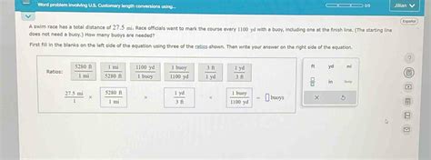 Solved Word Problem Involving Us Customary Length Conversions Using Jillian A Swim Race