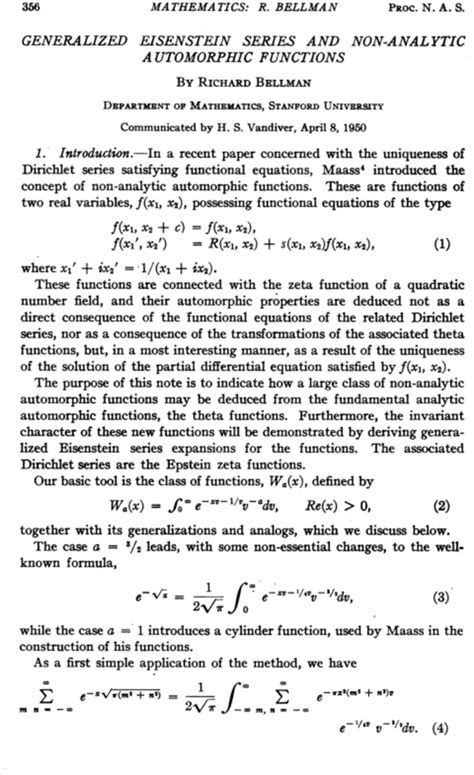 Generalized Eisenstein Series And Non Analytic Automorphic Functions Pnas