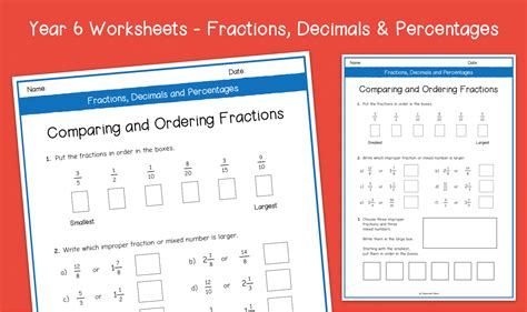 Year 6 Comparing And Ordering Fractions Worksheets Ks2 Fractions Decimals And Percentages