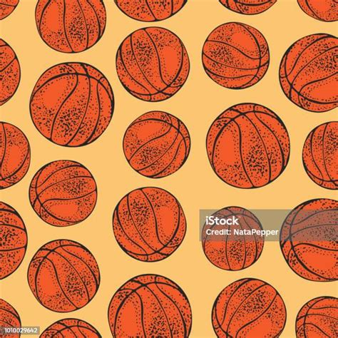 벡터 농구 볼과 완벽 한 패턴입니다 손으로 그린 스포츠 일러스트입니다 만화 스타일 배경입니다 농구 팀 스포츠에 대한 스톡 벡터