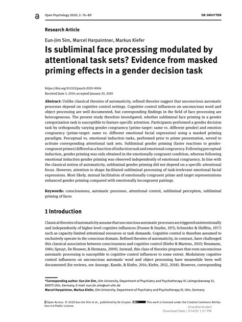 Pdf Is Subliminal Face Processing Modulated By Attentional Task Sets Evidence From Masked
