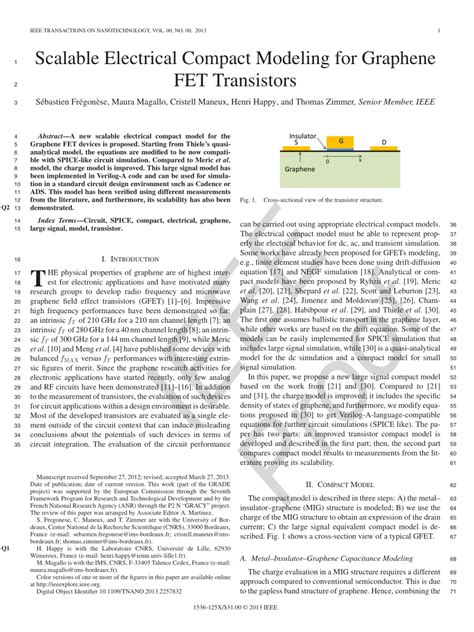 Pdf Scalable Electrical Compact Modeling For Graphene Fet Transistors