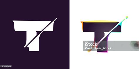 사이버 왜곡 색상 이동 효과가 있는 T 문자 로고 문자 이중 노출 글꼴 네온 글리치 환상 아이콘입니다 Brand Name Online Messaging Platform에