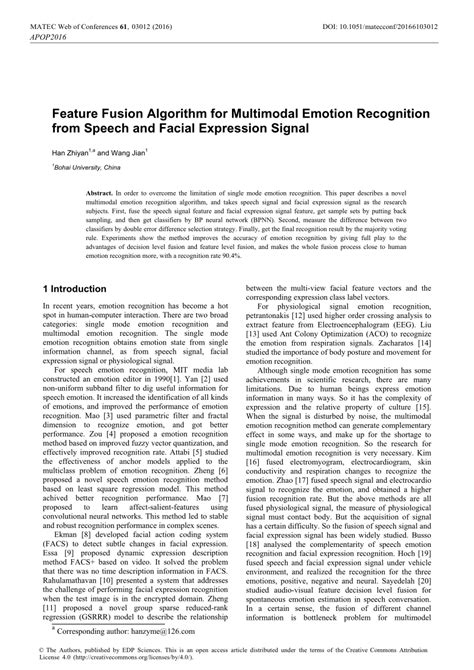 Pdf Feature Fusion Algorithm For Multimodal Emotion Recognition From