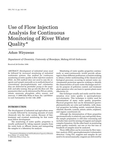 Pdf Use Of Flow Injection Analysis For Continuous Monitoring Of River Water Quality