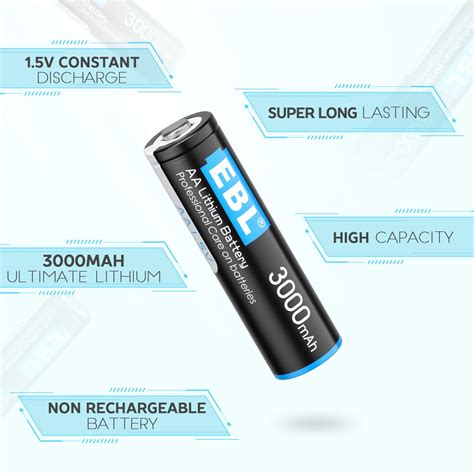 Ebl 4 Pack 3000mah 15v Lithium Aa Batteries High Performance Constant Volt