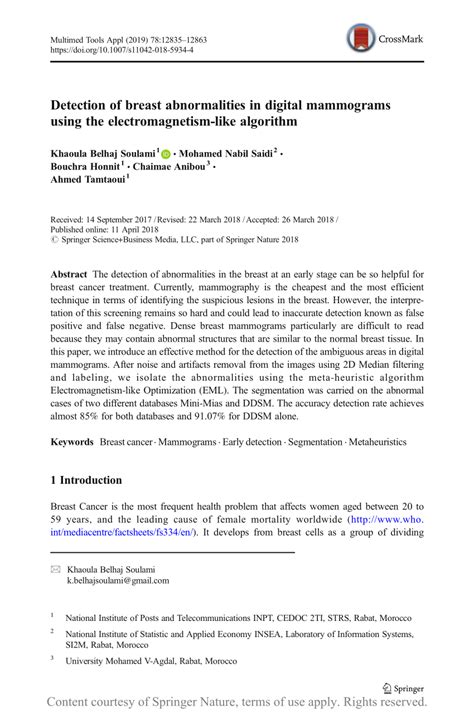 Detection Of Breast Abnormalities In Digital Mammograms Using The Electromagnetism Like