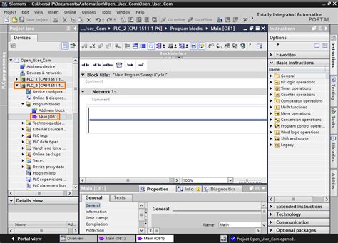 Open User Communication In Siemens TIA Portal