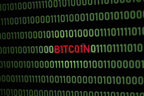 Bitcoin Text And Binary Code Concept From The Desktop Computer Screen Stock Image Image Of