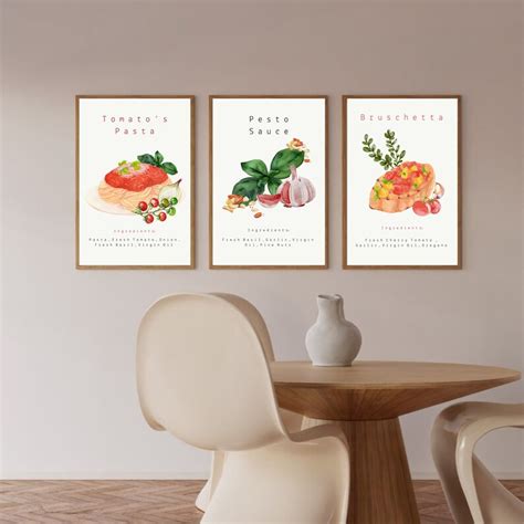 Set 3 Watercolor Italian Food Recipe Illustrated Recipe Printable