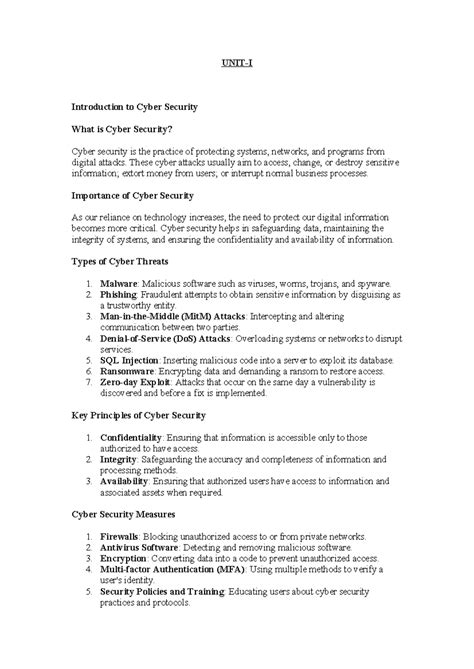 Cyber Security Unit I Notes Unit I Introduction To Cyber Security What Is Cyber Security