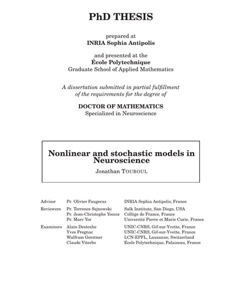 Pdf Nonlinear And Stochastic Methods In Neurosciences