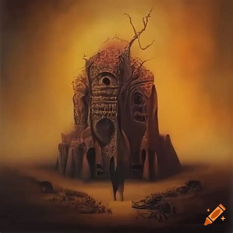 Zdzislaw Beksinski Style Painting Of A Society Where Buildings Are Made