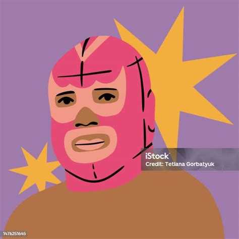 루차 리브레 마스크 루차도르 화려한 머리 전통적인 멕시코 레슬링 마스크 루차도레스 영웅 손으로 그린 현대 벡터 삽화 만화 스타일