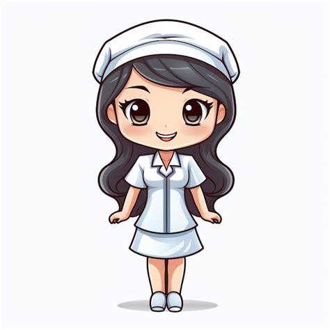 Premium Photo Cartoon Nurse Girl In White Uniform With Black Hair