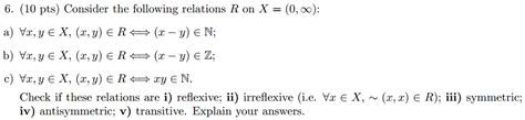 Solved Consider The Following Relations R On X Chegg Com