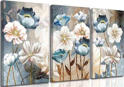 Abstract Brown Flowers Canvas Wall Art Minimalism Black And Gold Floral