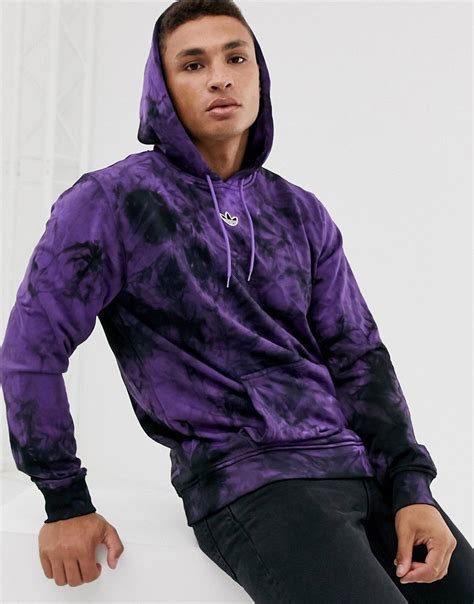 Adidas Originals Hoodie Tie Dye Purple With Central Trefoil Logo