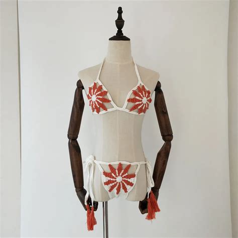 Swimsuit Crochet Thong Bikini Custom Hollow Out Bandage Swimwear
