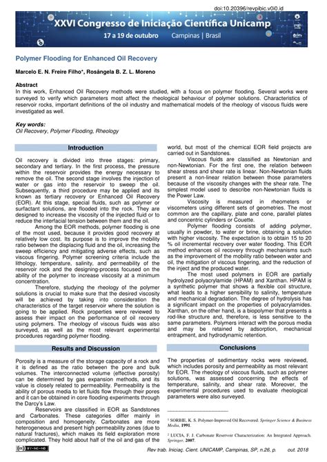 Pdf Polymer Flooding For Enhanced Oil Recovery