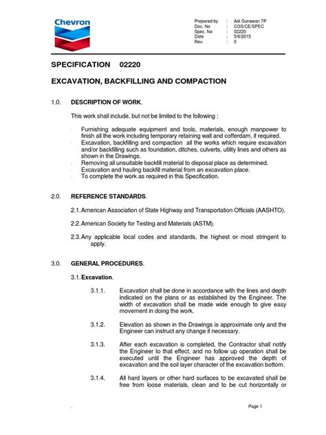 24 Specification 02220 Excavation Backfilling And Compaction Pdf Civil Engineering