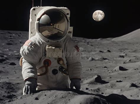 Generate An Image Capturing The Moon Landing Featuring A Lone Astronaut Standing On The Lunar
