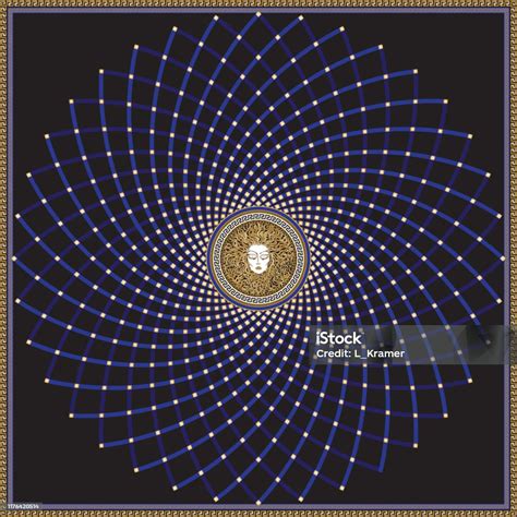 골드 체인 프레임 블랙 과 골든 그리스 사행 테두리 패턴 바로크 실크 반다나 에 메두사 고르곤 헤드와 벡터 스트라이프 나선형 숄 프린트 팔레트에 패턴 브러쉬 6개 강렬하고