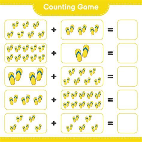 카운팅 게임 Flip Flop의 수를 세고 결과를 작성하십시오 교육용 어린이 게임 프리미엄 벡터