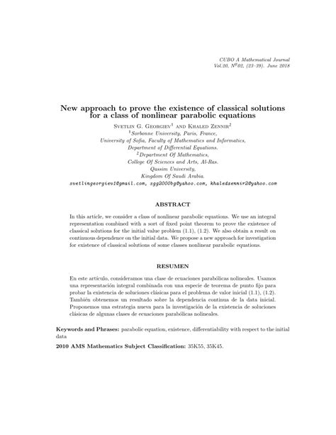 Pdf New Approach To Prove The Existence Of Classical Solutions For A Class Of Nonlinear